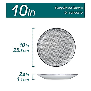 vancasso Haruka Ceramic Dinner Plates 10 Inch, Round Salad Plates Fit Steak Fruit Pasta Pancake, Microwave, Oven, Freezer and Dishwasher Safe, Set of 4, Japanese Plates Black and White