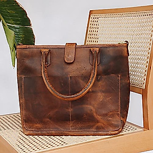 Leather Crossbody Tote Bag Shoulder Bag for Women with Adjustable Strap (Vintage Brown)