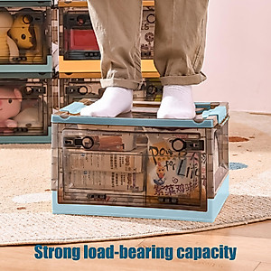 WMM Storage Bins with Lids 12Gal, Stackable Medium Storage Box, Dual Door Closet Storage Box, Foldable Storage Box for Homes and Dormitories(1Pack Blue)