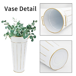 AULESET Galvanized Vase 12" Metal Flower Bucket Tin Vases for Home Decor,Farmhouse,Set of 4,White
