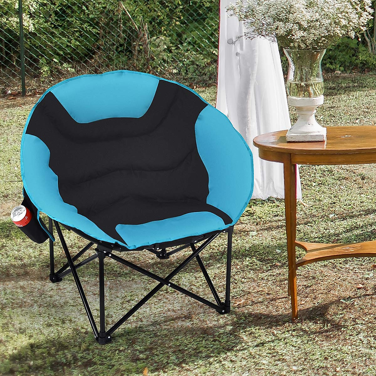 Giantex Folding Camping Chair Moon Saucer Chair Lightweight Sofa Chair Round Beach Chair with Soft Padded Seat, Cup Holder, Back Bag and Metal Frame Chairs for Hiking, Camping, Fishing or Picnic