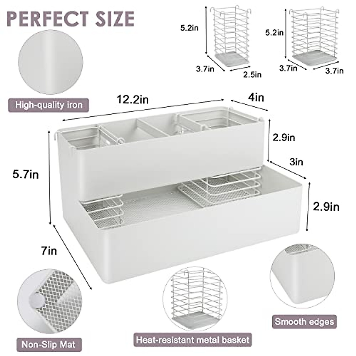 BUSOKIP Hair Tool Organizer/Hair Dryer Holder Wall Mount. Large Bathroom Sink Organizer Countertop Hot Tool Holder for Curling Iron, Blow Dryer, Straightener, Flat Iron. White