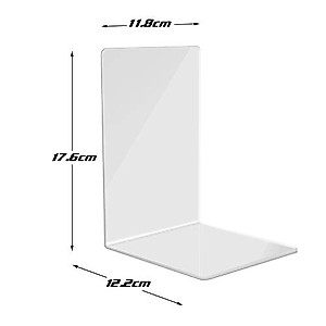 Kuqqi 2 Pieces Bookends Clear Acrylic Bookends for Shelves, Heavy Duty Book Ends Desktop Organizer Book Stopper for Books Movies CDs