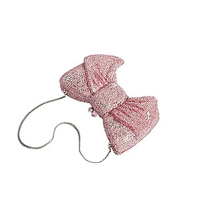 Tngan Women Luxury Bowknot Shaped Evening Clutch Sparkling Rhinestones Handbag for Banquet Wedding Party, Pink 2