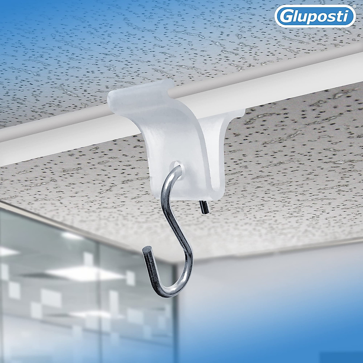 25 Clear Ceiling Grid Clips & 25 Steel S-Hook Sign Hanging Kit, Light Duty Suspended Tile Drop Ceiling Hooks for Hanging Classroom Decorations, Office Decor, Commercial Retail Signs, 0.75" W x 1" H