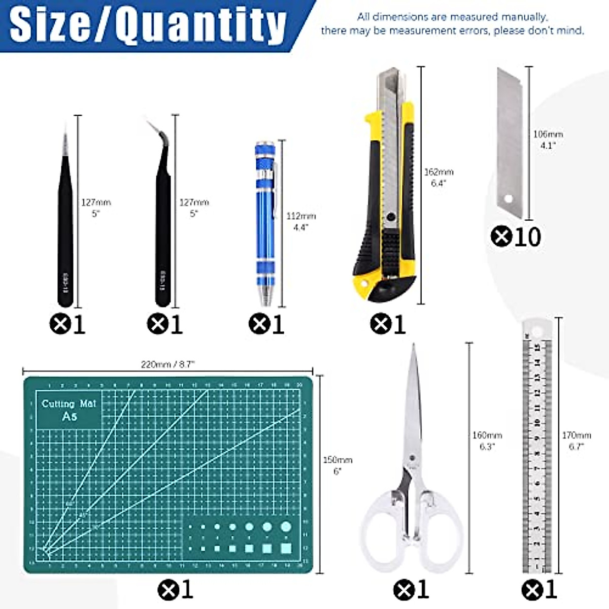 Glarks 47Pcs Gundam Model Tools Kit Model Basic Tools Craft Set Including Utility Knife, Cutting Mat, Tweezer, Files for Cars/Airplanes/Buildings/Gundam/Robots Models Building Repairing and Fixing