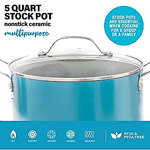GOTHAM STEEL Aqua Blue Nonstick Multipurpose 5 Quart Stock Pot with Glass Lid, Dutch, Sauce & Reheat Food, Oven and Dishwasher Safe, PFOA Free