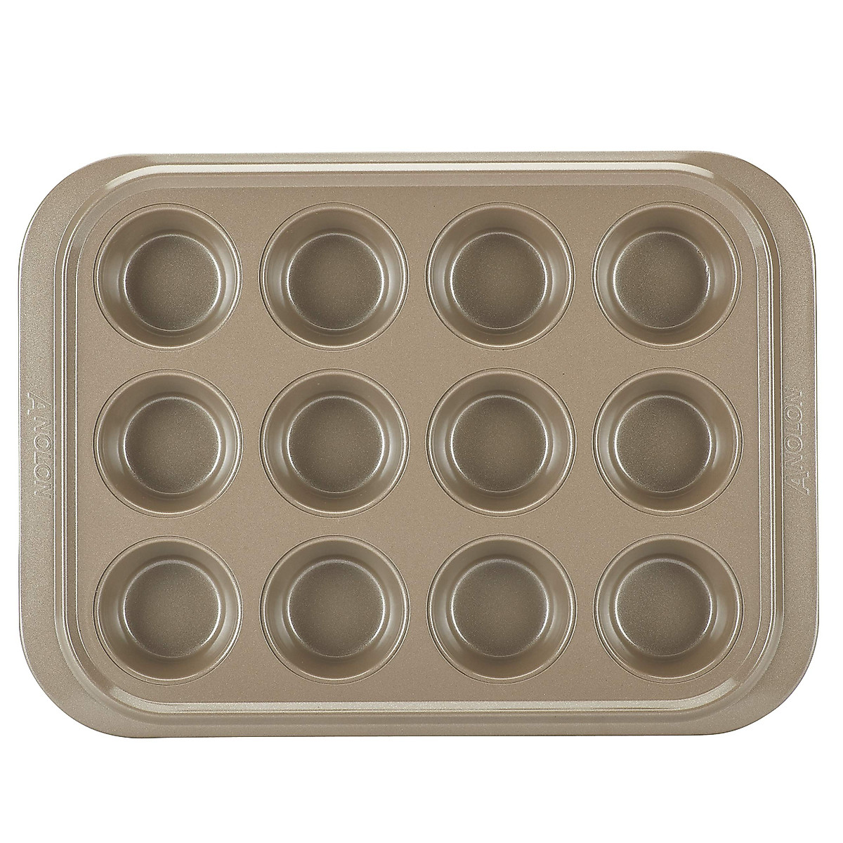 Anolon 12-Cup Steel Muffin Pan, Onyx/Umber
