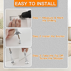 Door Stoppers for Bottom of Door - 6 Pack WINONLY Door Stops with Soft Rubber Tips Wall Protector Heavy Duty Solid Rigid Door Stoppers, Satin Nickel