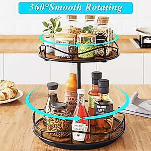 Wood Lazy Susan Organizer Spice Rack - Revolving 10 inch Space Saving Turntable for Kitchen Countertop Pantry Cabinet Organization Storage, Black
