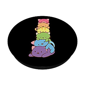 Cute LGBT Rainbow Gay Pride Flag Kawaii Cat Pile Anime Art PopSockets PopGrip: Swappable Grip for Phones & Tablets