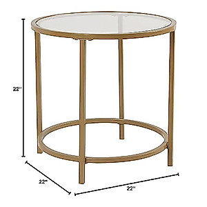 Spatial Order Round Metal Accent Table Glass Top, Gold