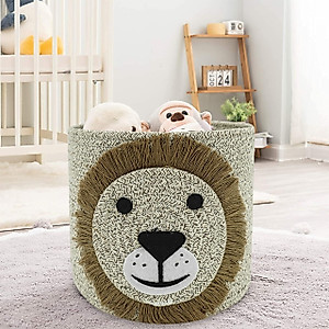 W Design Kid’s Basket with Decorative Lion, 8” x 8”, Soft Woven Rope Cotton, Cute Bedroom and Nursery Decor for Boys and Girls, Stores Toys or Clothes