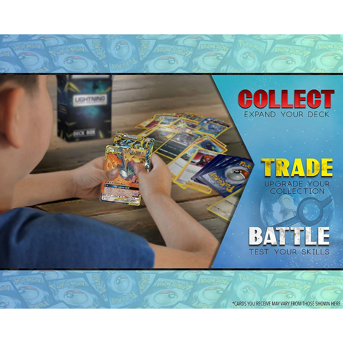 Lightning Card Collection Water Collection - 50 Assorted Cards Plus 5 Rare Water Cards and 1 Water Ultra-Rare Card with LCC Box Compatible with Pokemon Cards