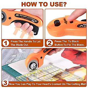 146 Pcs Rotary Cutter Set for Fabric，45mm Rotary Cutter Tool Kit with Cutting Mat，Tape Measure，Carving Knife，Storage Bag，Replacement Cutter Blades，Rotary Cutter Kit for Sewing and Quilting