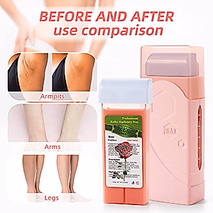 Roller Waxing Kit, Roll on Wax Kit, Wax Heater Depilatory, Wax Roller Kit for Hair Removal for Women Men Sensitive Skin, At Home Wax Machine with 100 Non-Woven Wax Paper and Pre-Wax Oil+After-Wax Oil