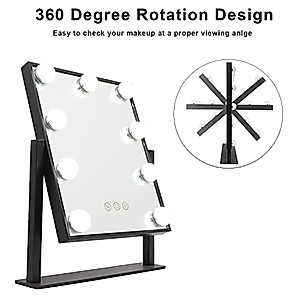 Hansong Lighted Vanity Mirror Makeup Mirror with Lights Hollywood Mirror with 9 LED Bulbs and Detachable 10X Magnification Black Vanity Mirror with Lights 360 Degree Rotation