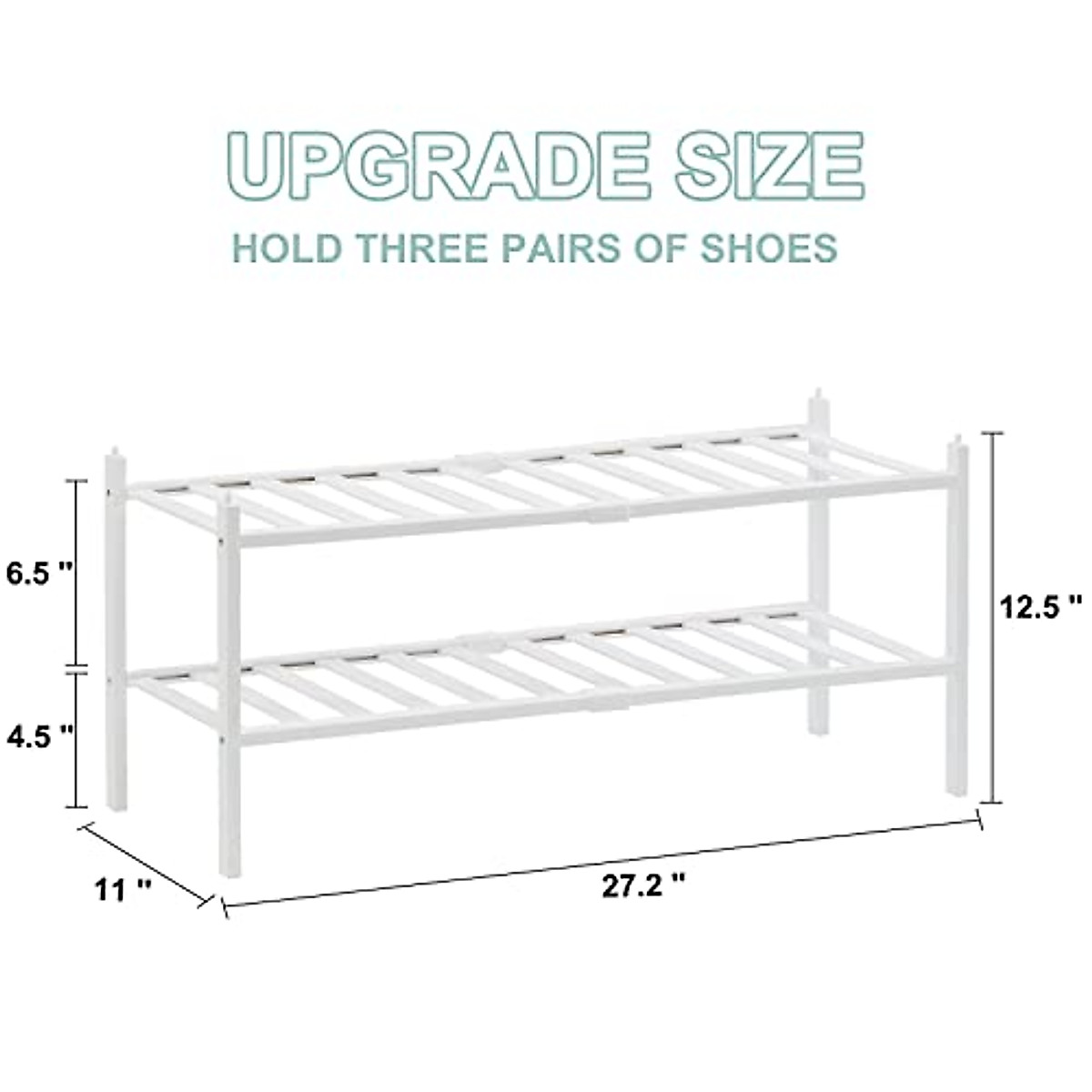 quiqear Bamboo Shoe Rack, 2 Tier Shoe Rack Organizer, Stackable & Durable Shoe Shelf Holder, Free Standing Shoe Racks, Shoe Storage Organizer for Entryway, Closet, Hallway (White)
