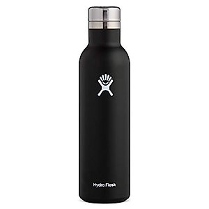 Hydro Flask 25 oz Wine Bottle - Stainless Steel & Vacuum Insulated - Leak Proof Cap - Black