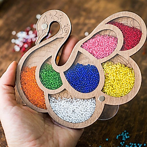 Lonjew Wood Swan Bead Storage Tray, Bead Case With Lid, Seed Beads Organizer Container Transparent Clear Lid, Bead Tray Magnet Cover, Magnetic Needle Holder