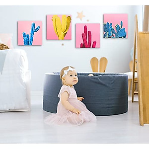 Creoate Pink Cactus Wall Art for Living Room Decor, 4 Panels Tropical Plant Picture Framed Canvas Print Artwork Set Wall Decor…