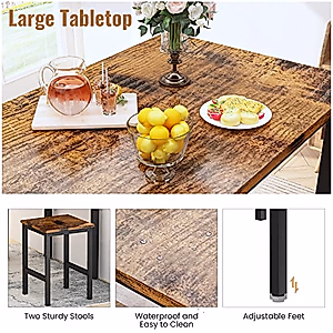 Recaceik 3 Piece Chairs for 2, Modern Wood Room, Small Dining Breakfast Table Set with 2 Stools & Metal Frame for Kitchen, 35 Inch, Brown