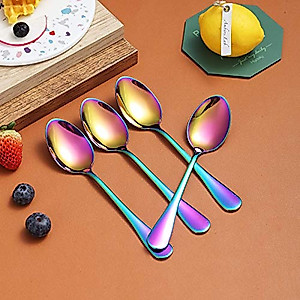 Rainbow Teaspoons 6.5" Set of 4, Berglander Stainless Steel Titanium Plating Shiny Mutil-Color Tea Spoons Silverware, Colorful Tea Spoon Small Dessert Spoon Teaspoon Easy To Clean Dishwasher Safe