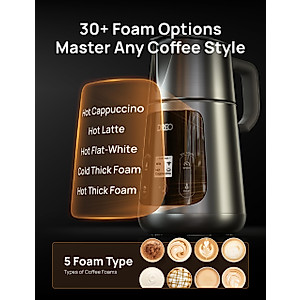 Dreo BaristaMaker Milk Frother, All-in-1, 27oz/800ml Hot/Cold Electric Foam Maker for Coffee, Latte Art-level Microfoam, Automatic Milk Warmer, Dairy/Plant-Based Milk, 30+ Drinks, Dishwasher Safe