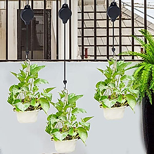 Haakong 6pcs Plant Pulley Retractable Hanger Easy Reach Plant Pulley Adjustable Height Wheel for Hanging Plants Heavy Duty Indoor Outdoor Plant Hanger for Garden Baskets Pots & Birds Feeder - Black