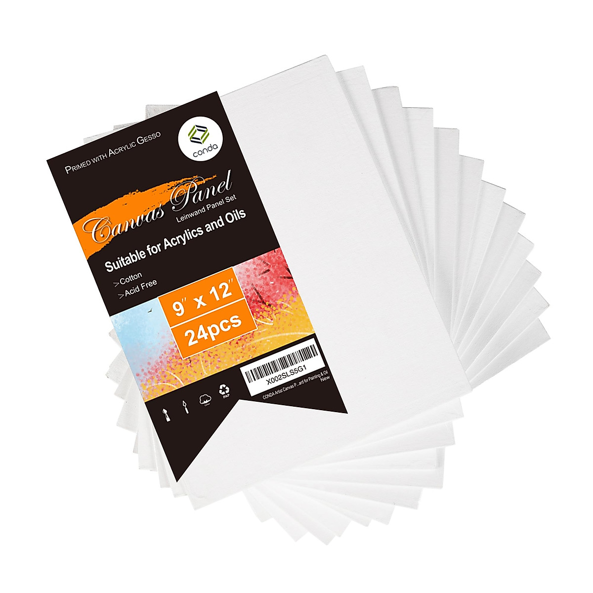 CONDA Artist Canvas Panels 9 x 12 inch, 12 Pack, Primed, 100% Cotton, Artist Quality Acid Free Canvas Board for Painting Watercolor & Oil