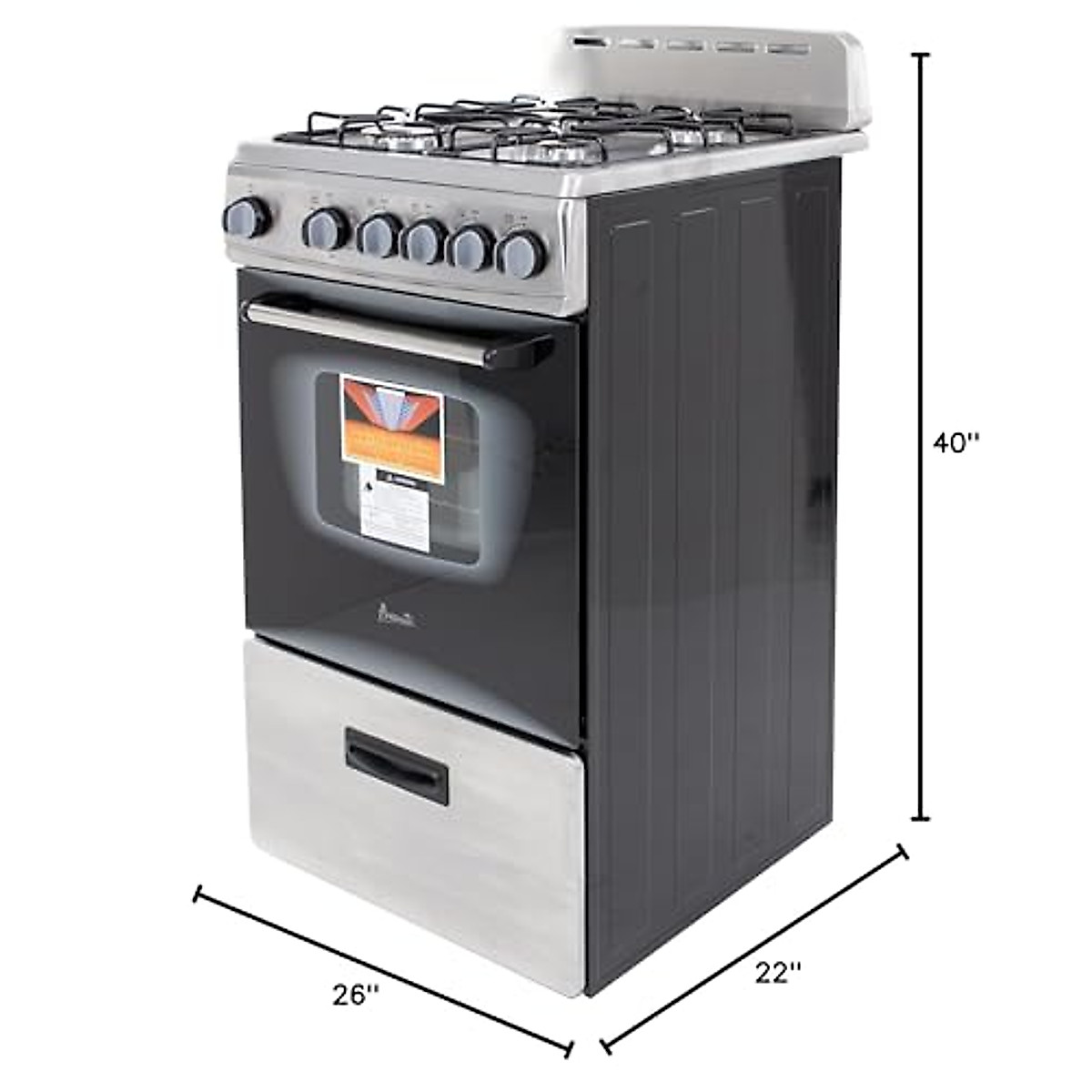 Avanti GR2013CSS Gas Range Oven Compact Freestanding Design, 4 Sealed Burners with Electronic Ignition, 2.1 Cu.Ft. Capacity Features Storage Drawer Broiler and Accessories, 20-Inch, Black