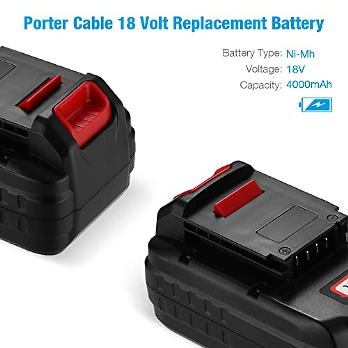 Powerextra Upgraded 2 Pack 18V 4.0Ah Replacement Battery Compatible with Porter Cable 18V Battery PC18B PCC489N for 18-Volt Porter Cable Cordless Tools