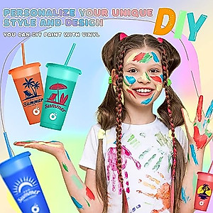 ODOSOLA Plastic Cups with Lids and Straws, 6 Pack 24oz Color Changing Cups, Reusable Cups With Lids and Straws Bulk for Adults Kid Women Party, Cute Cold Tumblers with Lids and Straws for Iced Coffee
