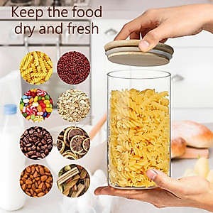 VIEWELLD Airtight Glass Storage Canister with Wood Lid(40 fl.oz), Clear Food Storage Container Jar with Sealing Bamboo Lid for Noodles Flour Cereal Rice Sugar Tea Coffee Beans, Round Set of 3