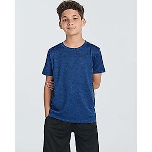 Real Essentials 5 Pack: Boys Girls Active Athletic Quick Dry Dri Fit Short Sleeve T-Shirts Crew Neck Tops Teen Gym Undershirts Tees Youth Basketball Moisture Wicking Tshirt-Set 5,Medium (8-10)