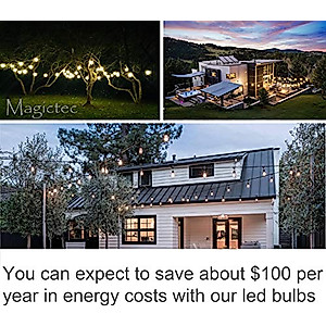 Magictec LED Shatterproof String Lights Commercial Grade with 15 Hanging Sockets 48 Ft Black Outdoor Weatherproof Cord Strand for Patio Garden Porch Backyard Bistro Gazebo Party Deck Yard, 2 Pack