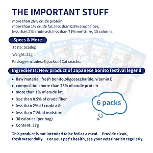 Purrfectpaws Natural Hand-Cut Cat Treats/Cat Complement, 0.8 Ounces of cat Topper, Cat Broth Digestive Support Hairball Control, six in a Pack(Bonito Flavored)