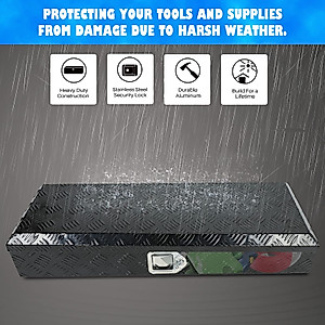 TYFYB 34.5X12.75X6.4 Inch Black Aluminum Heavy Duty Pick-Up Truck Bed 5 Bar Tread Tool Box Trailer Storage Tool Box RV Storage Organizer,Underbed Tools Organizer With Lock & Keys (34.5"X12.75"X6.4")