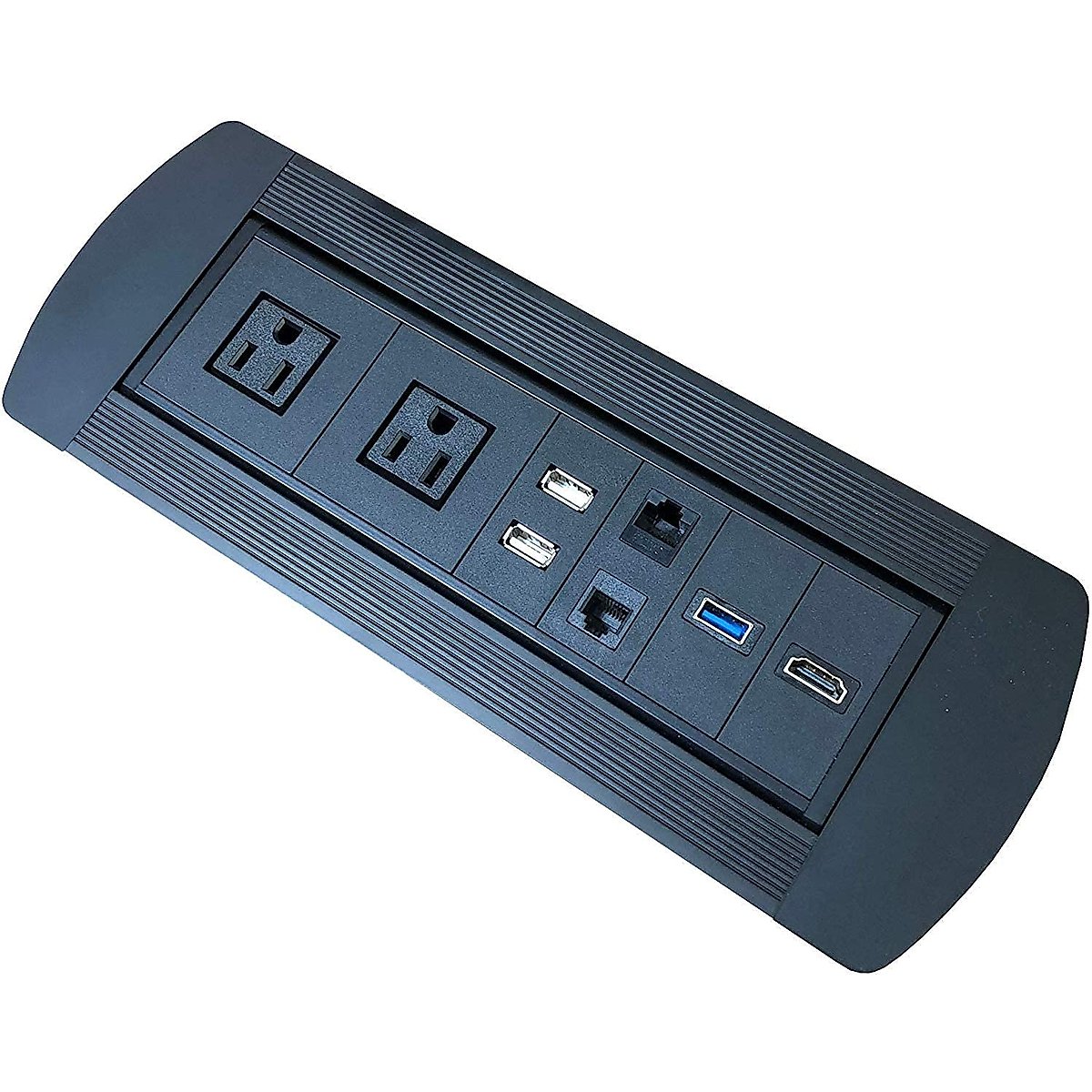 Impecgear Power Plug in-Desk Power Center Table Top Grommet Furniture Power Data Center/2 CAT6/1 HDMI/1 USB/1 Type-C/2 AC Power/1 USB Pass Thru (DC101_Solid Black)