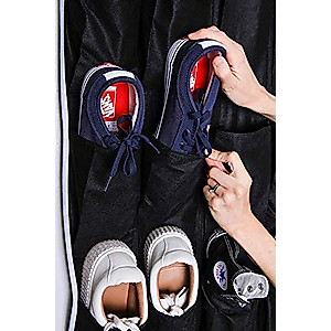 VONOTO Over The Door Shoe Organizer, Heavy Duty Protection for Designer Shoes & Pointy Heels w/Air-Flow Mesh for Stinky Sport & Tennis Shoes - 20 Clear Extra Large Pockets Rack - Black