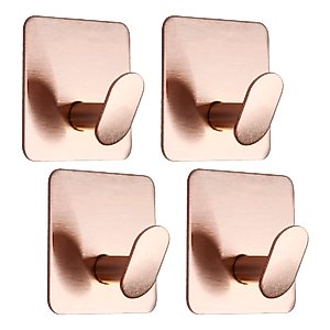 BLAGAIN Wall Hooks Coat Hook, Stainless Steel Adhesive Hooks Heavy Duty Sticky,Waterproof & Rustproof Towel Hooks Stick on Bathroom or Kitchen, 4-Pack, Rose Gold