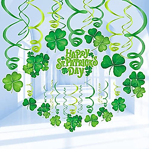 30PCS St Patricks Day Decorations Party Supplies Lucky Irish Green Shamrock Hanging Foil Swirl Decor for Home Ceiling Party Favors