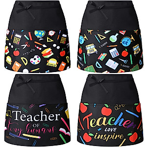 4 Pieces Waist Apron for Teachers with 3 Pockets Waterproof Half Aprons Back to School Teacher Apron for Teacher Appreciation Gift As Pictures Shown