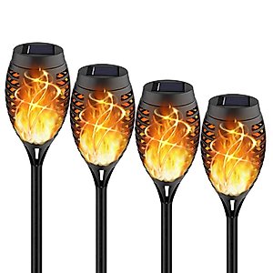 Solar Flame Torch Lights Outdoor, 12LED Solar Torch Lights with Flickering Flame, Waterproof Landscape Decoration Flame Lights for Halloween Christmas Garden Pathway Yard Patio, Auto On/Off Lighting