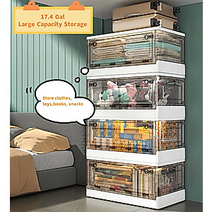 Oneshow Clearance Storage Drawers,4 Tier Plastic Storage Bins,Foldable Stackable Sorage Bins,Tall Plastic Drawers Room Organizers,Large Clothing Storage Bins(4 Pack, Side Open-17.4Gal)