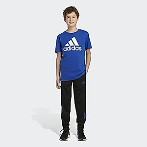 adidas Boys' Iconic Tricot Jogger Pants, Black with Collegiate Royal, Large (14/16)