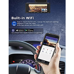 AZDOME 4K Dual Dash Cam Built-in WiFi GPS Front 4K/2.5K and Rear 1080P, with 64GB Card, Dual Dash Camera for Cars, 3.19" Display, Dashboard Camera Recorder Capacitor, Parking Mode, Support 256GB Max