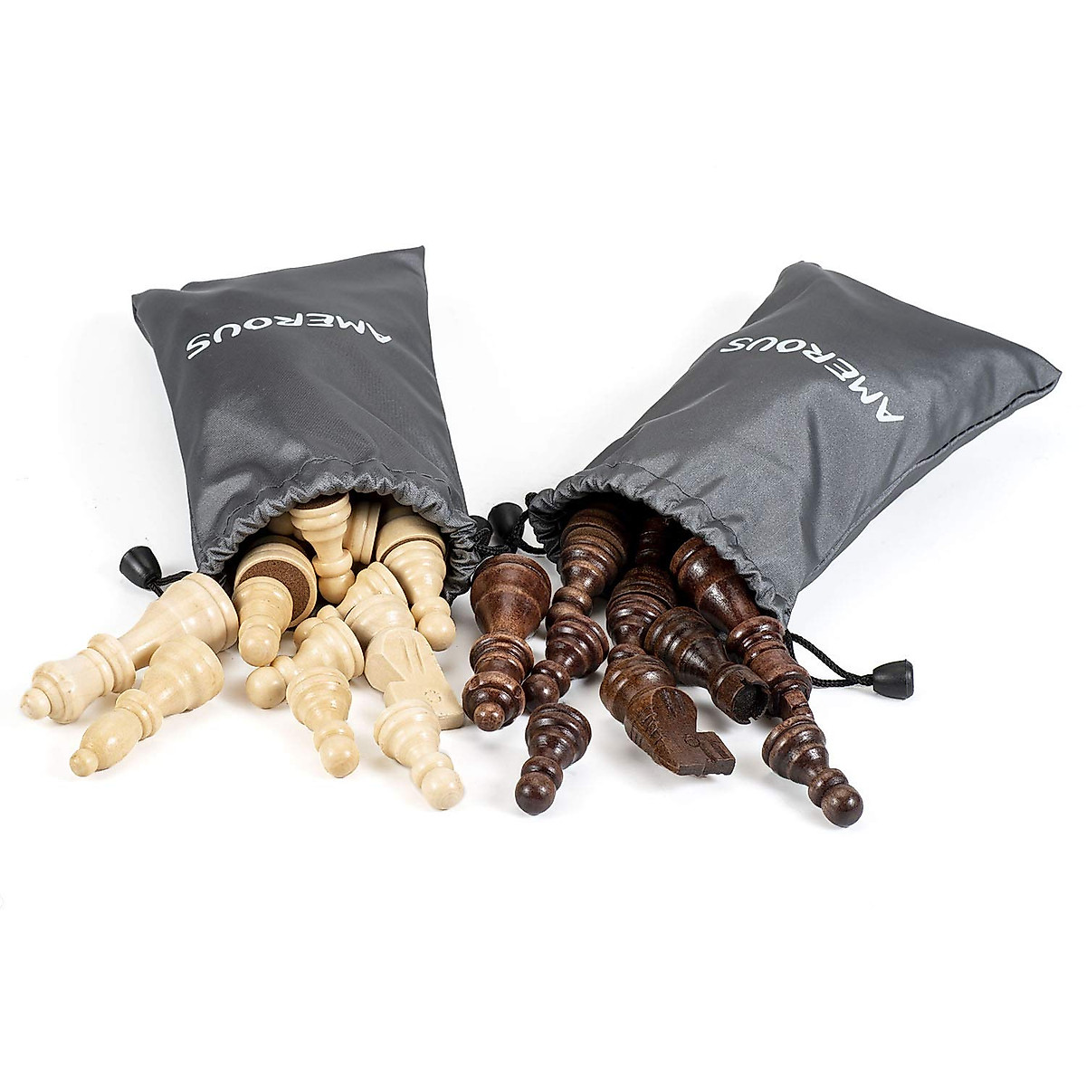 AMEROUS Magnetic Wooden Chess Pieces, Tournament Staunton Wood Chessmen Pieces Only, 3.03" King Figures Chess Game Pawns Figurine Pieces with 2 Storage Bags, Replacement of Missing Pieces