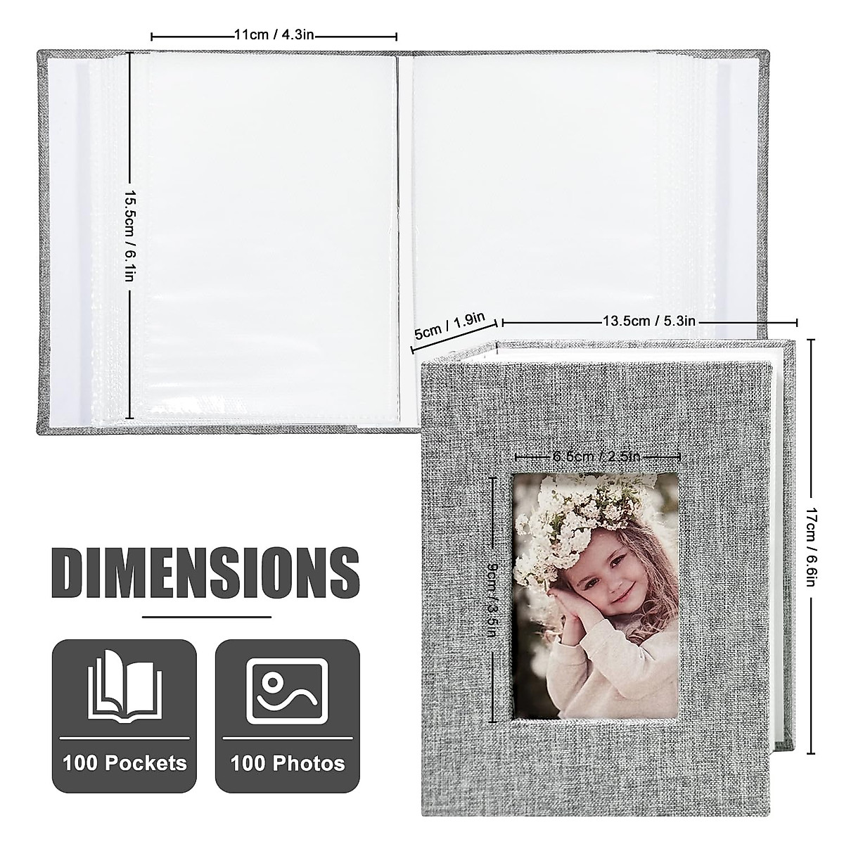 HenPisen Photo Album 4x6 100 Pockets, Linen Cover Top Loader Vertical, Slip-in Picture Grey Pockets Albums for Wedding, Family, Anniversary, Baby, Vacation