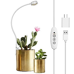 SANSI Grow Lights for Indoor Plants, Pot Clip LED Plant Light for Growing, Full Spectrum, Plant Growing Lamp with 4-Level Dimmable, Auto On Off 3 6 12 Hrs Timer for Succulents, Small Plant, White, 5V